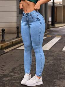 SHEIN EZwear Effen kleur eenvoudige casual jeans voor dames | SHEIN Nederland