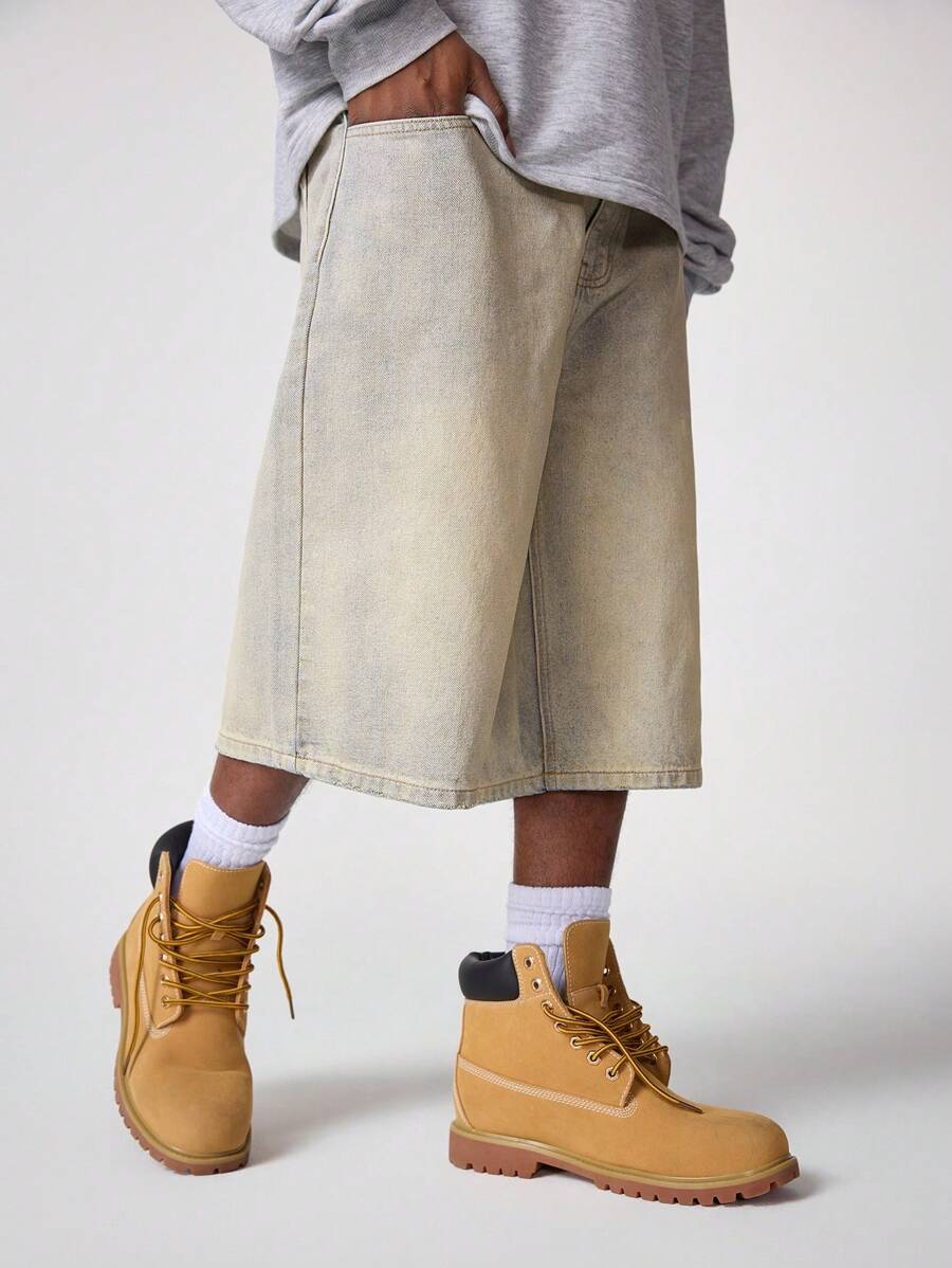 Manfinity Streetrush Men's Distressed Faded Light Blue Denim Wide Leg ...