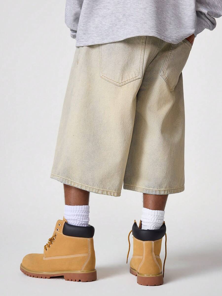 Manfinity Streetrush Men's Distressed Faded Light Blue Denim Wide Leg ...