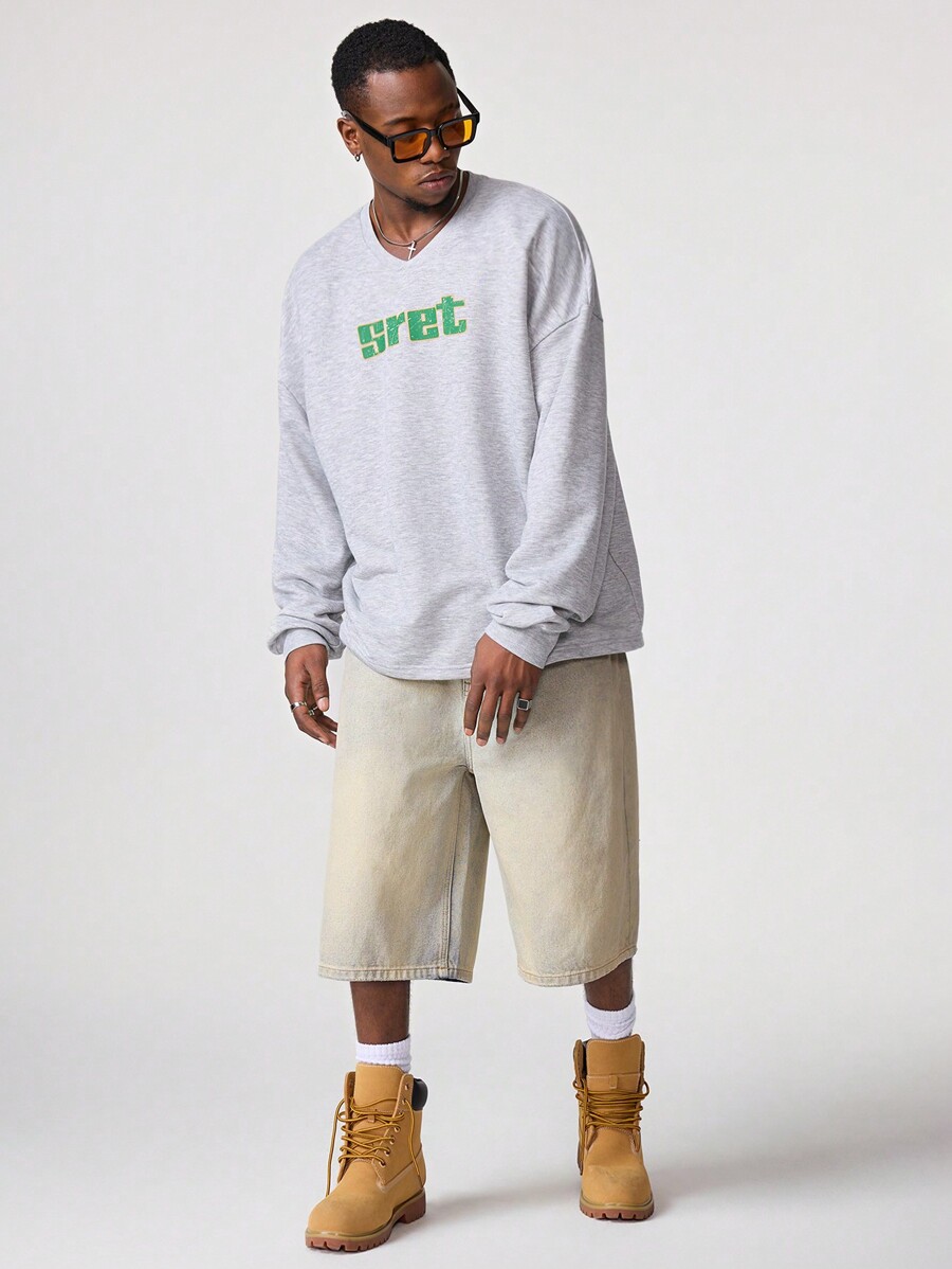 Manfinity Streetrush Men's Distressed Faded Light Blue Denim Wide Leg ...