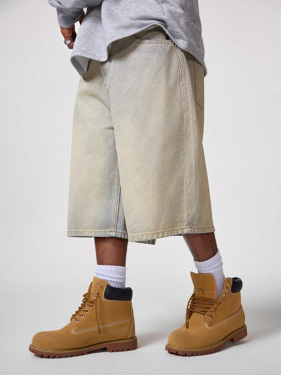 Manfinity Streetrush Men's Distressed Faded Light Blue Denim Wide Leg ...