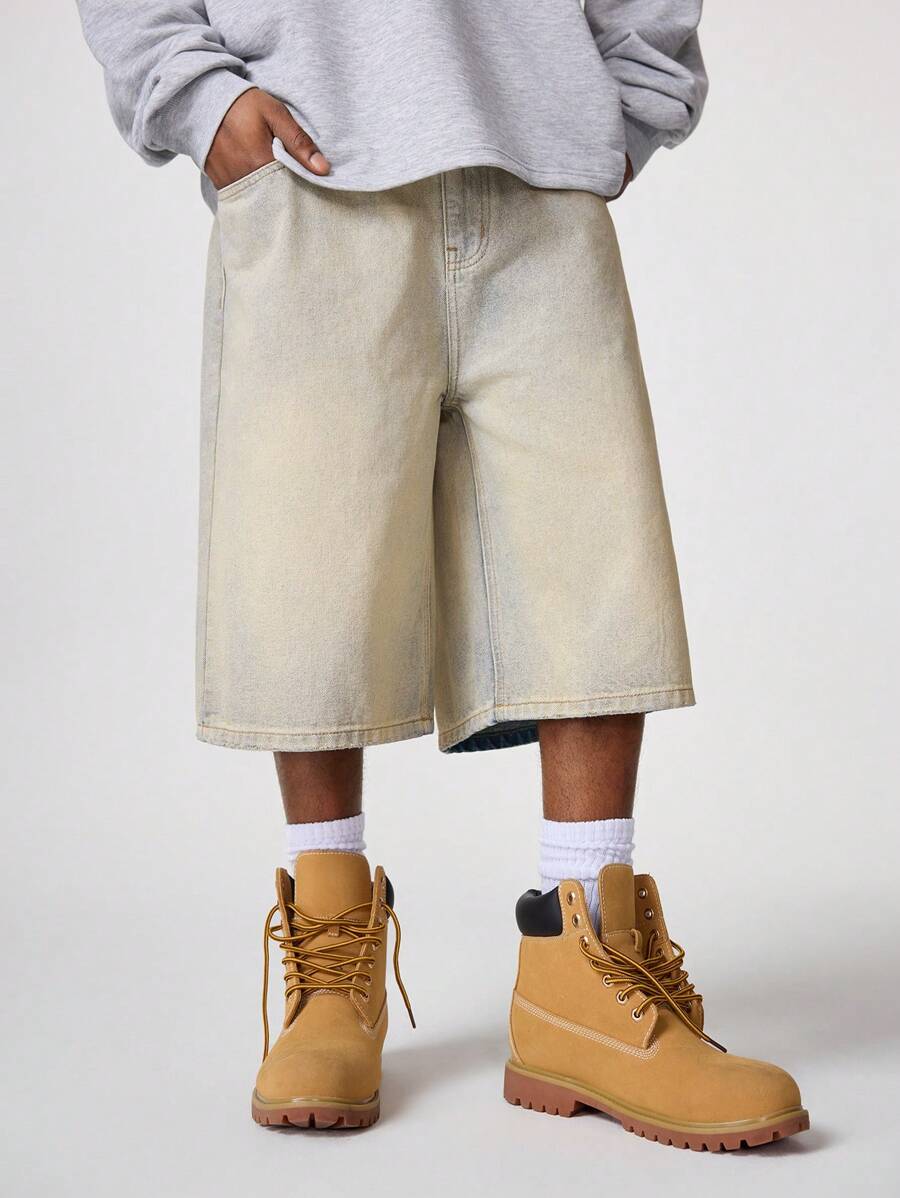 Manfinity Streetrush Men's Distressed Faded Light Blue Denim Wide Leg ...