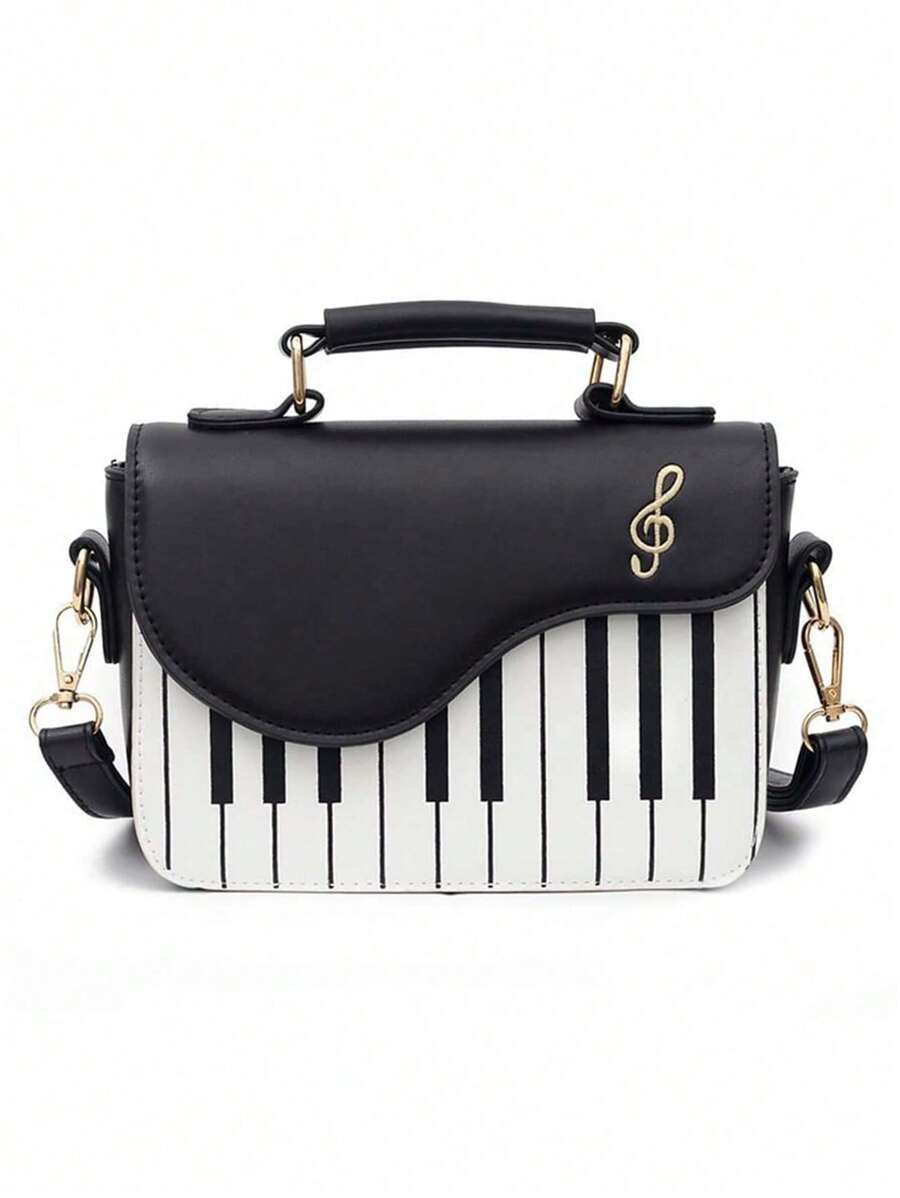 Mini Piano Key Pattern Flap Square Bag Piano Guitar Music Notes Handbag ...