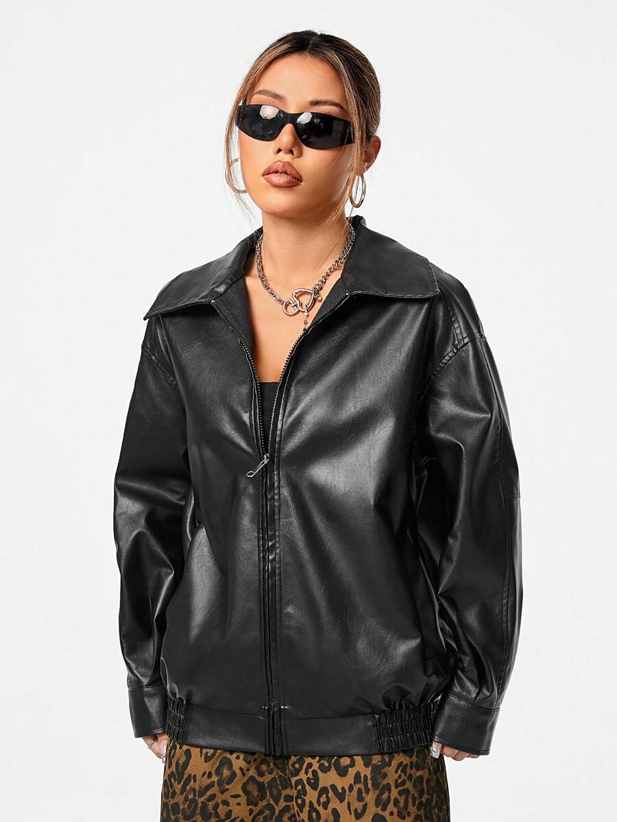 SHEIN EZwear Women's Fall Essentials Casual Leather With Pockets Comfy ...