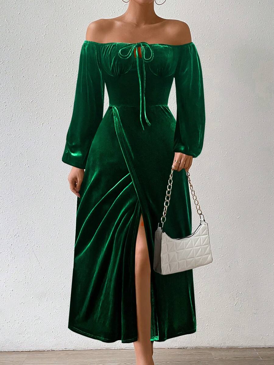 SHEIN VaVaLuxe Women Spring Autumn Elegant Off-The-Shoulder High Slit ...