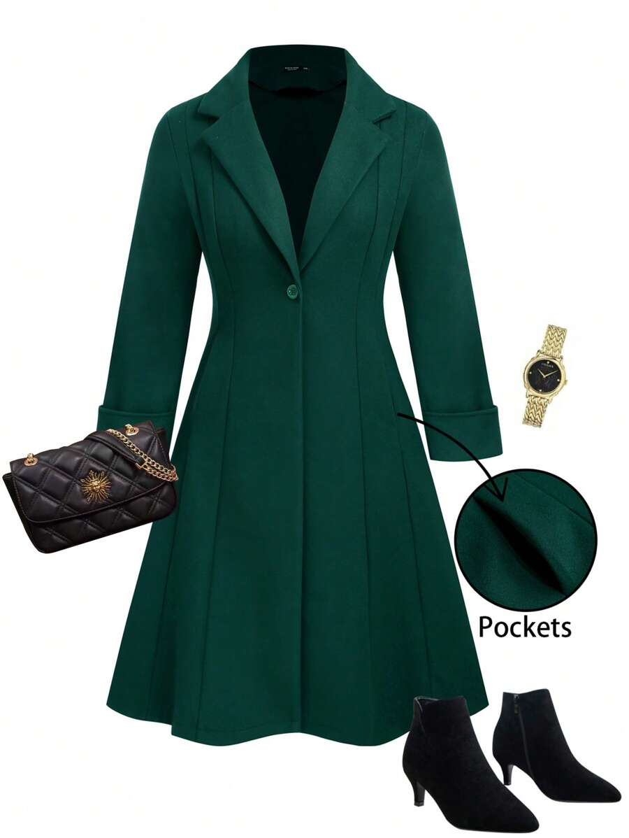 SHEIN Unity Große Größen einfarbige elegante Mantel mit Einreiher und ...