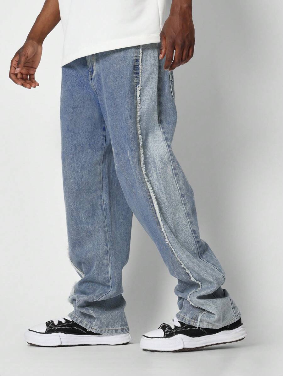 SUMWON Super Oversized Fit Raw Edge Side Panel Jean | SHEIN USA