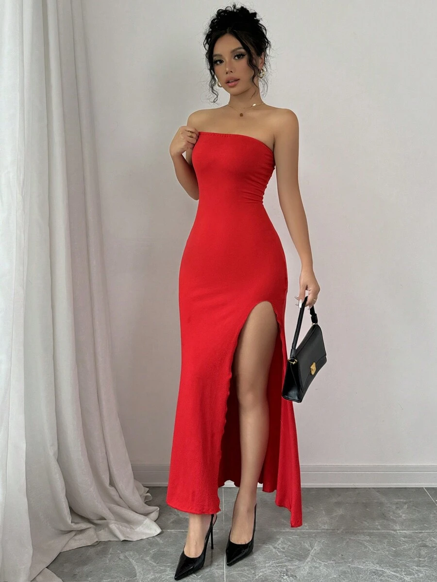 Chiquease Women Sexy High Slit Strapless Dress For New Year Clothes ...