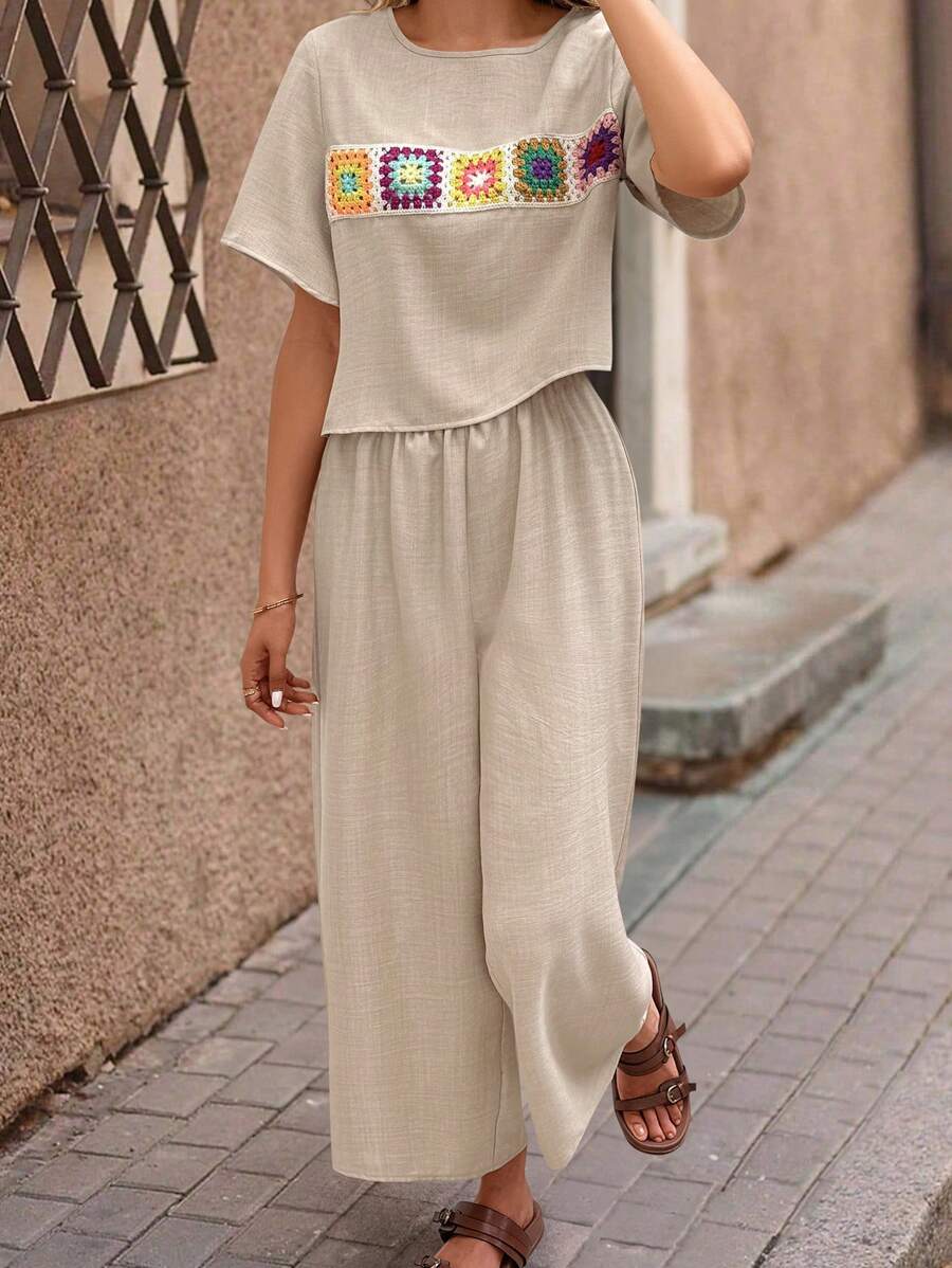 SHEIN LUNE Women's Bohemian Style Pattern Patchwork Short Sleeve 2 ...
