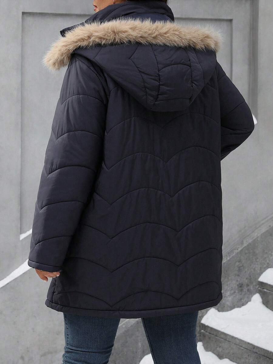 SHEIN LUNE Plus Size Hooded Padded Padded Coat With Fluffy Collar, Winter Clothes for Sale ...