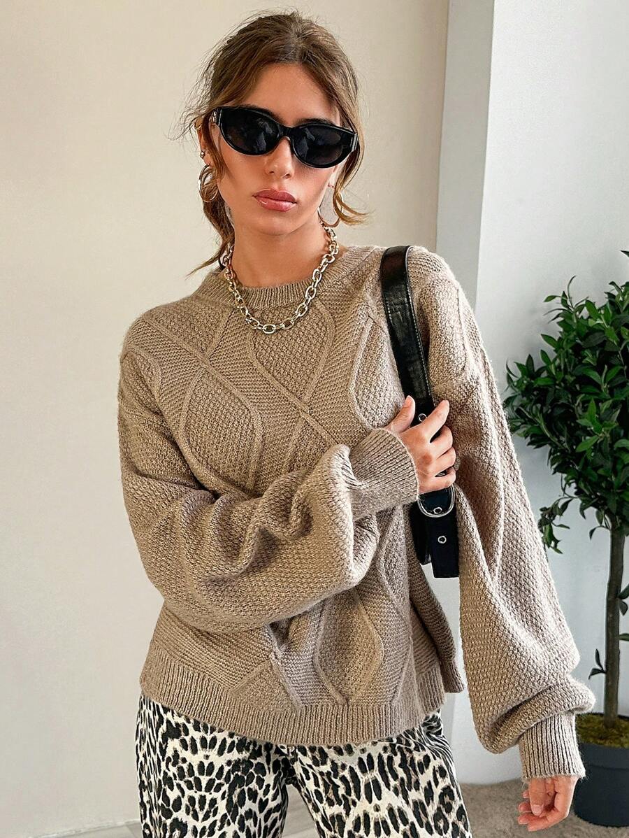 SHEIN Women Pon-Pon Knit Designed Sweater With Balloon Sleeve Shape ...