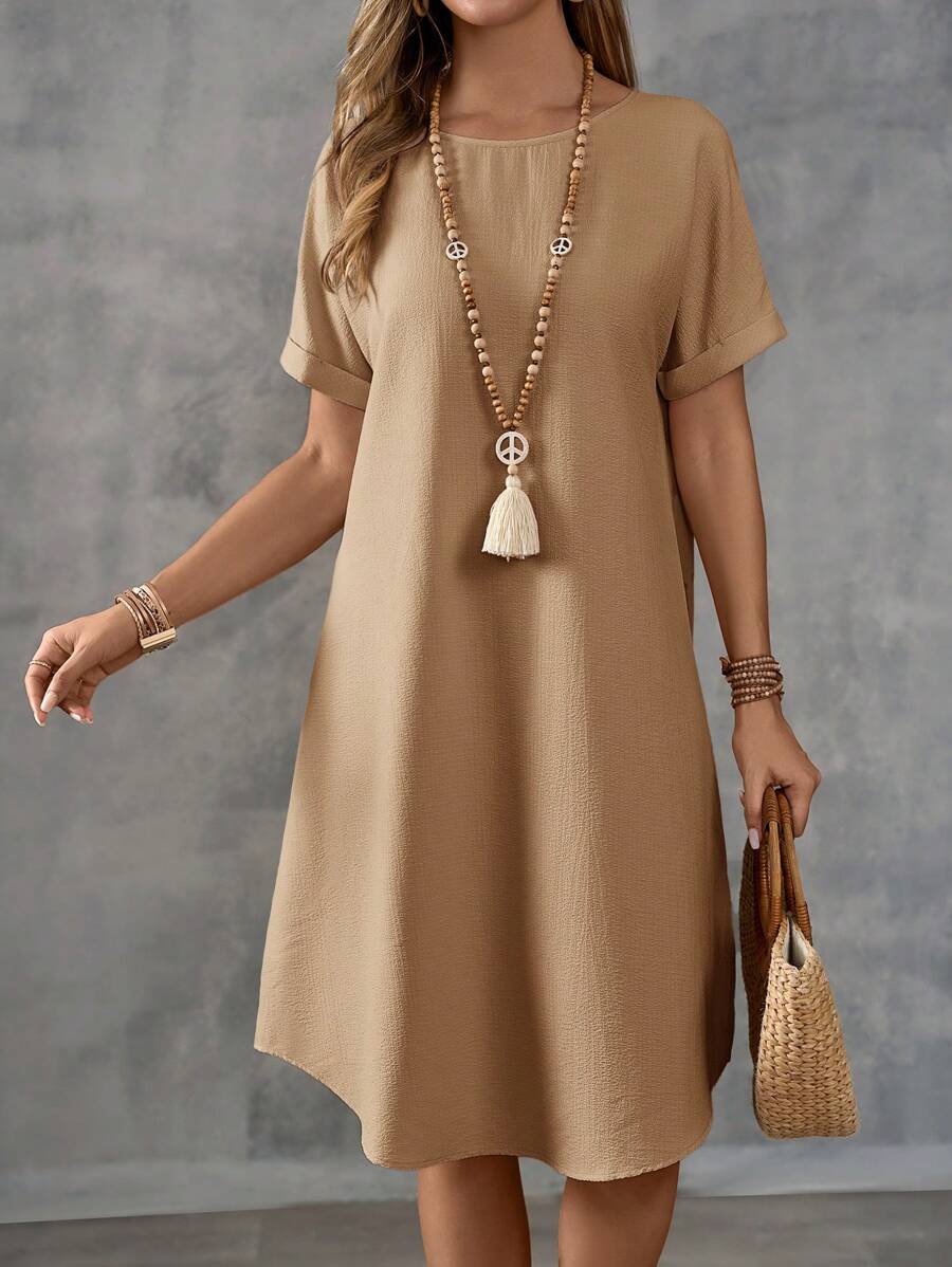 EMERY ROSE Women's Solid Color Simple Round Neck Short Sleeve Casual ...