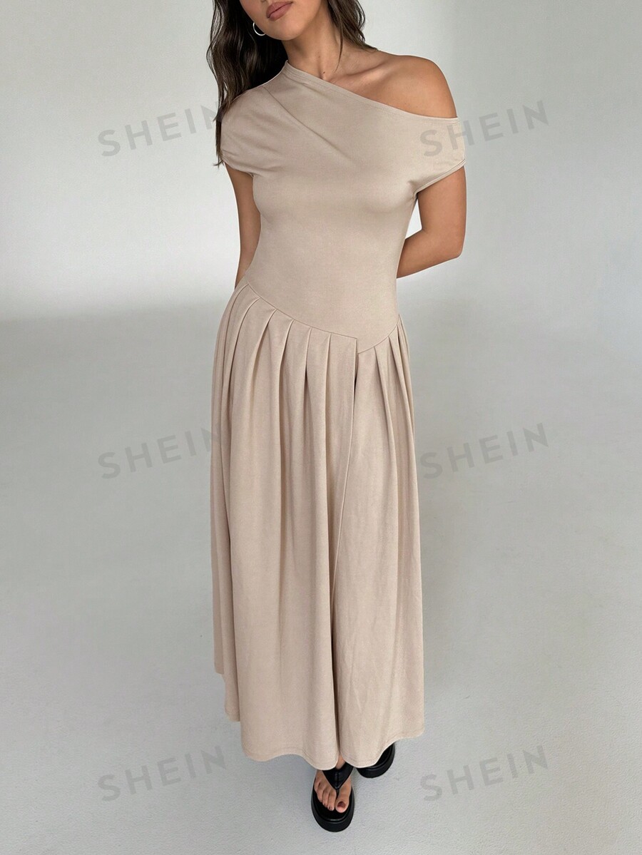 SHEIN Essnce 2024 New Spring/Summer Asymmetrical Shoulder Pleated A ...