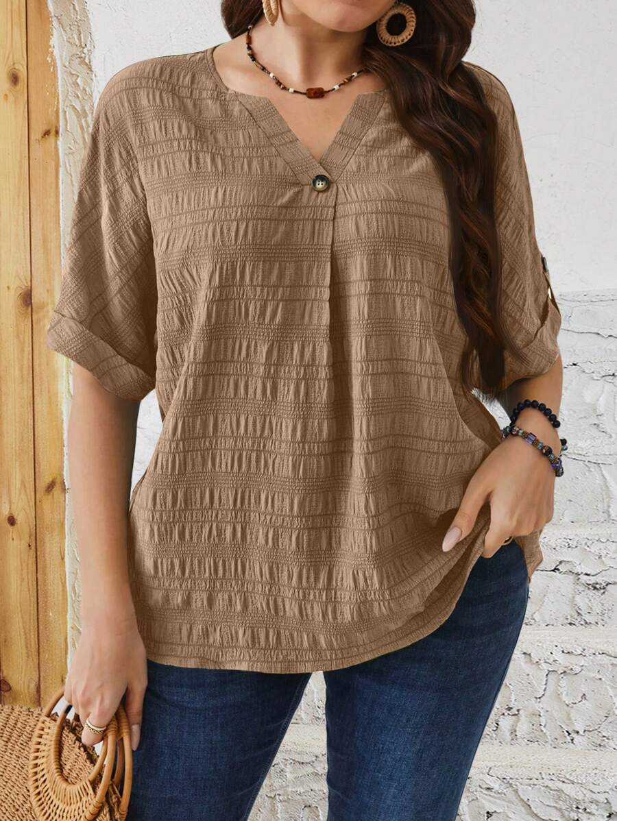 EMERY ROSE Plus Size Women's Solid Color Simple Casual Short Sleeve ...