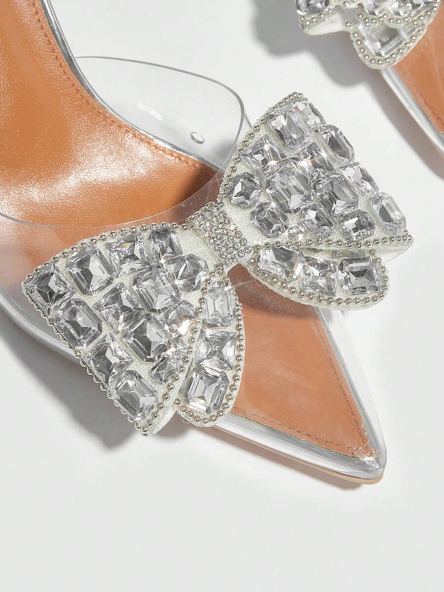CUCCOO SZL Woman Shoes Bow Decor Glamorous Slingback Pumps Rhinestone ...