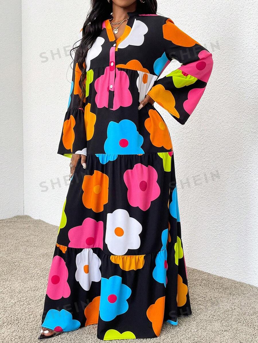 SHEIN Privé Robe longue ample, confortable et polyvalente avec col, design élégant et ludique ...