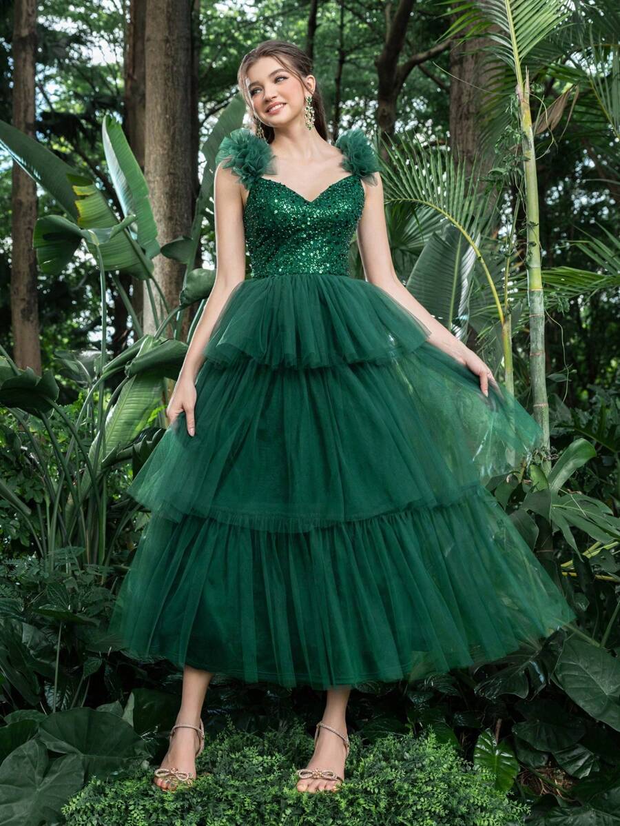 Sweetheart Neck Sequin Bodice Contrast Tulle Hem Homecoming Prom Dress ...