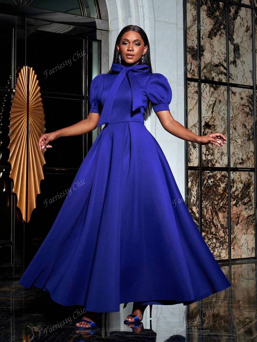 Faeriesty Elegant Puff Sleeves A Line Prom Dress, Formal Evening Gown ...