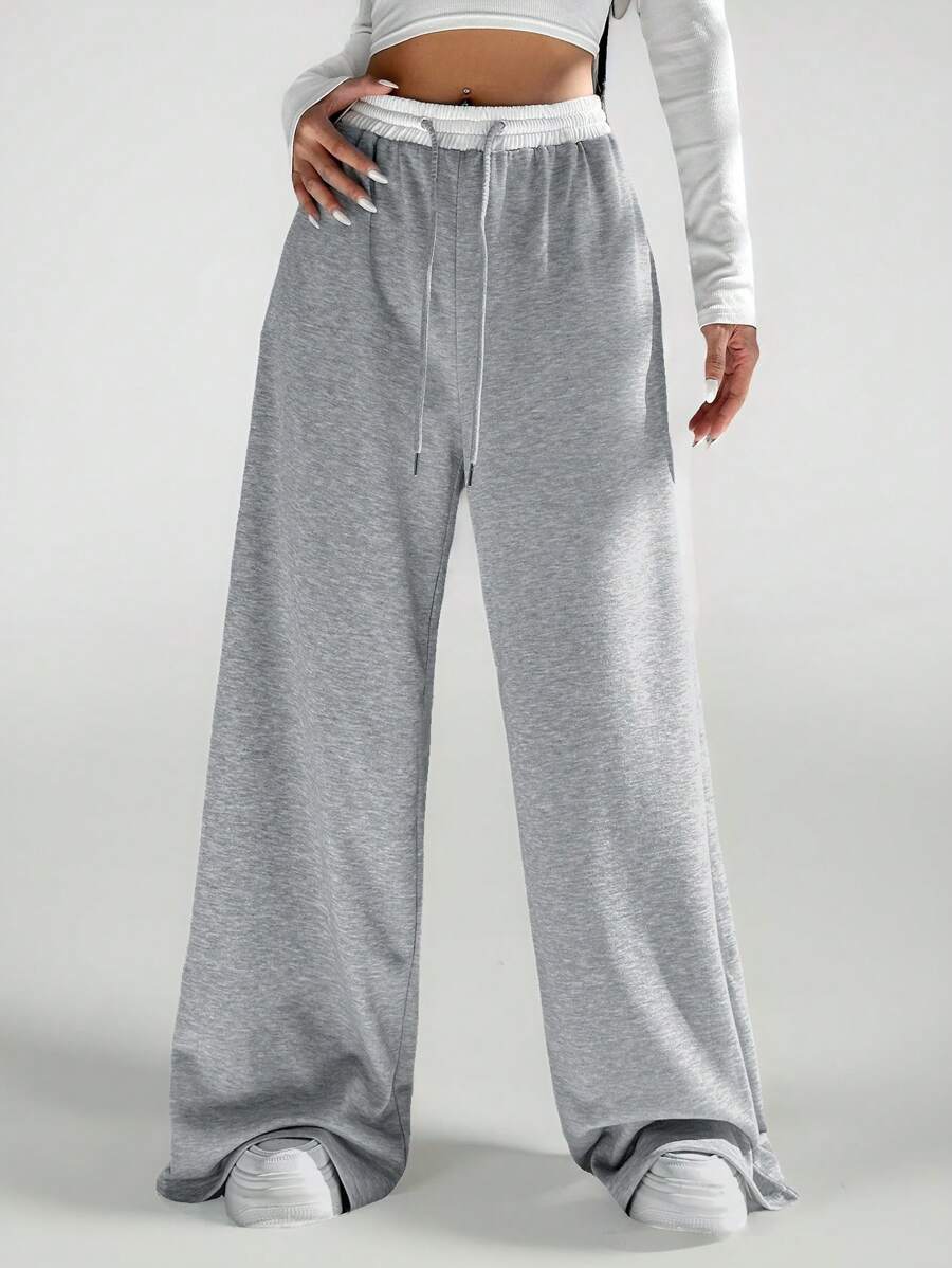 SHEIN Tall Women's Contrast Color Waist Wide Leg Pants Graduation,Back ...