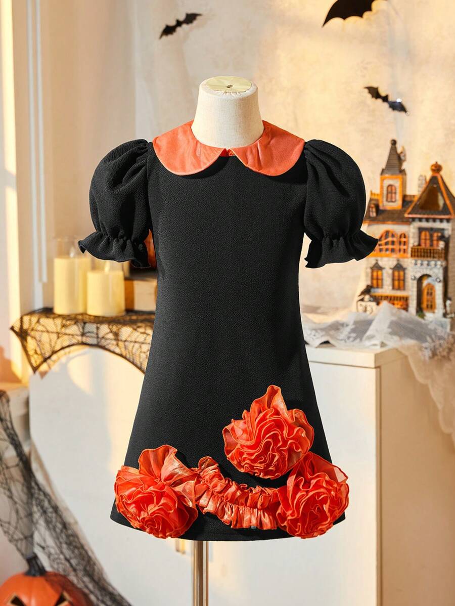 Young Girl Dress, The Dress Features A Classic Black Color Scheme ...