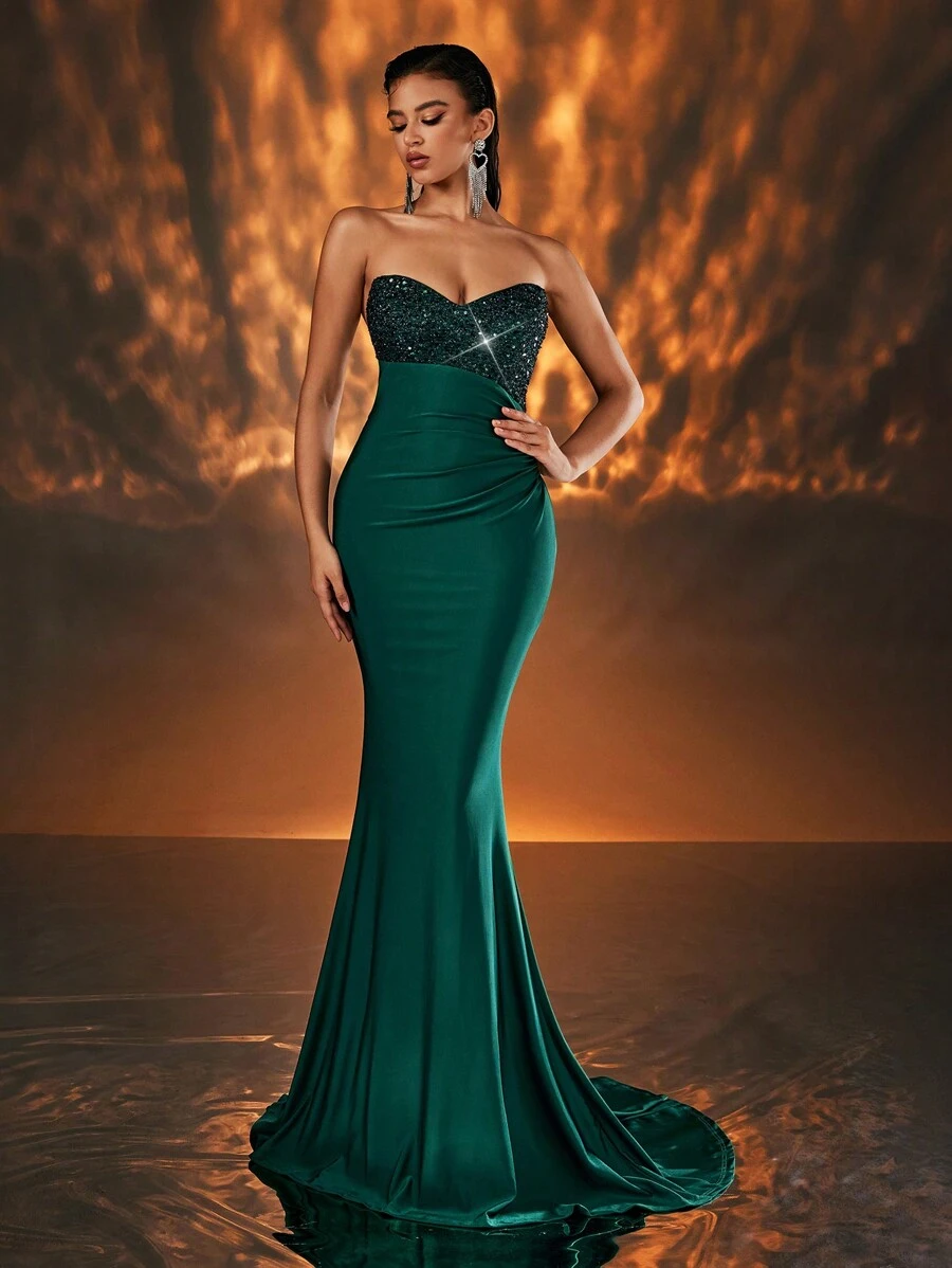 Glamrae Luxurious Sexy Strapless Neck Decor Beads Patchwork Bustier ...