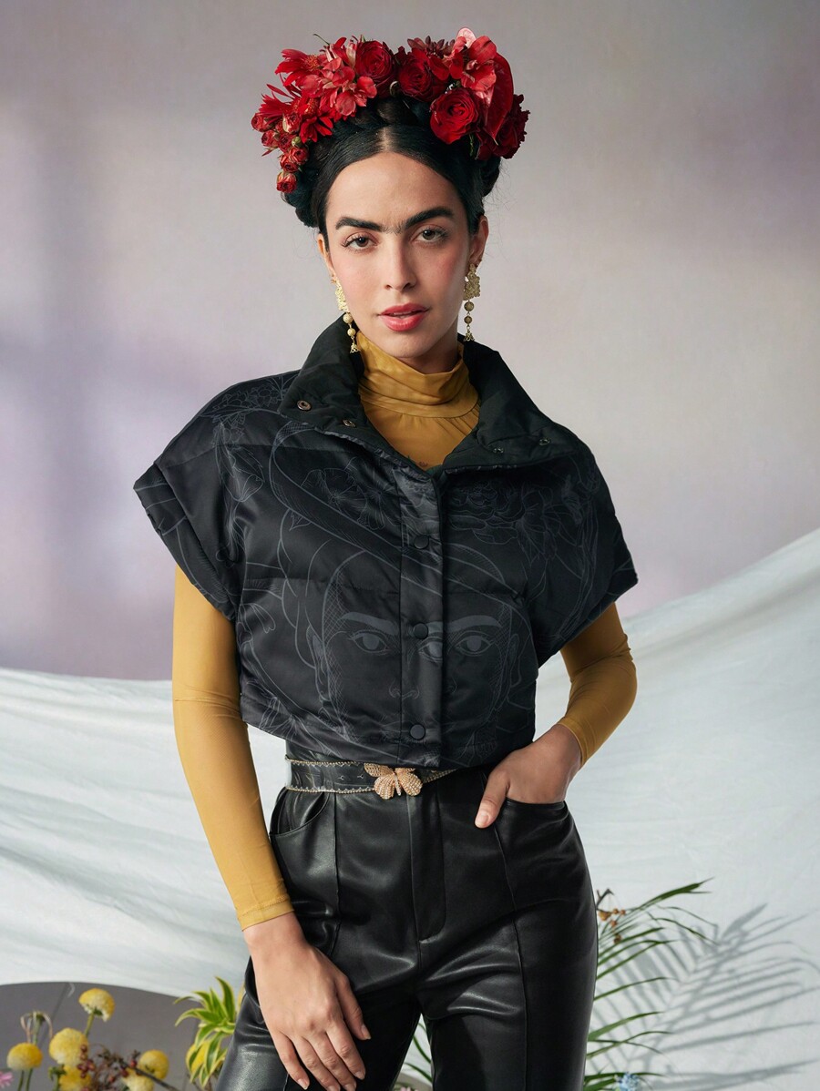 Frida Kahlo X SHEIN X Designer ISELACOS Detachable Hem Reversible Puffy ...