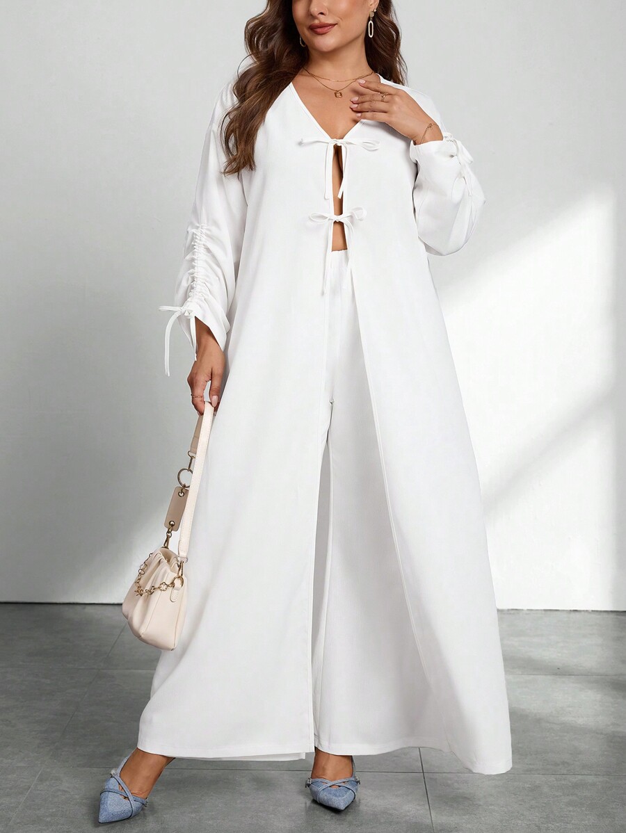 SHEIN Privé Ensemble 2 pièces grande taille pour femme, chemise longue avec nœud papillon ...