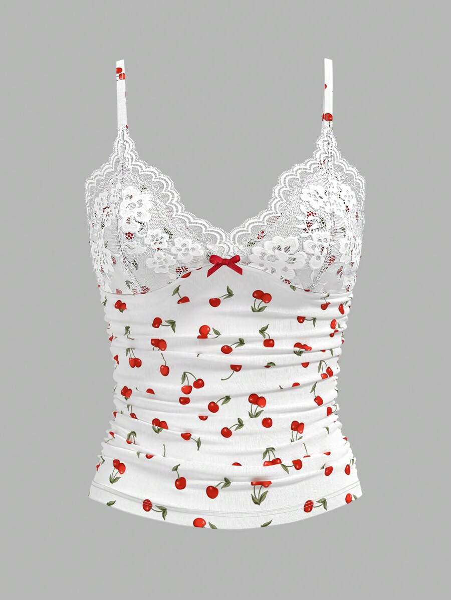 Sweetina Women's Y2k Spaghetti Strap Backless Camisole With Cherry ...