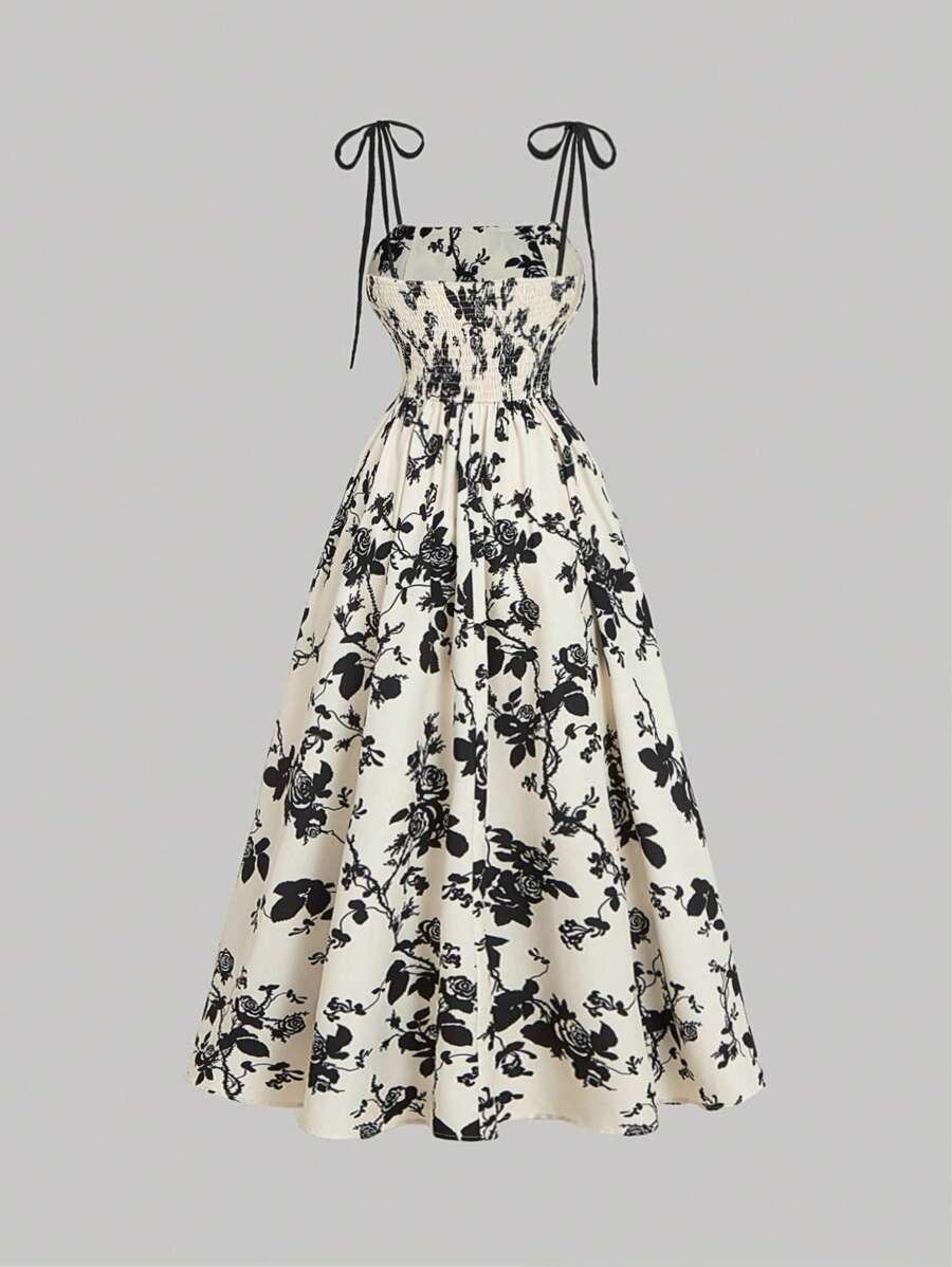 SHEIN MOD Women Apricot Background Black Silhouette Flower Print Cami ...