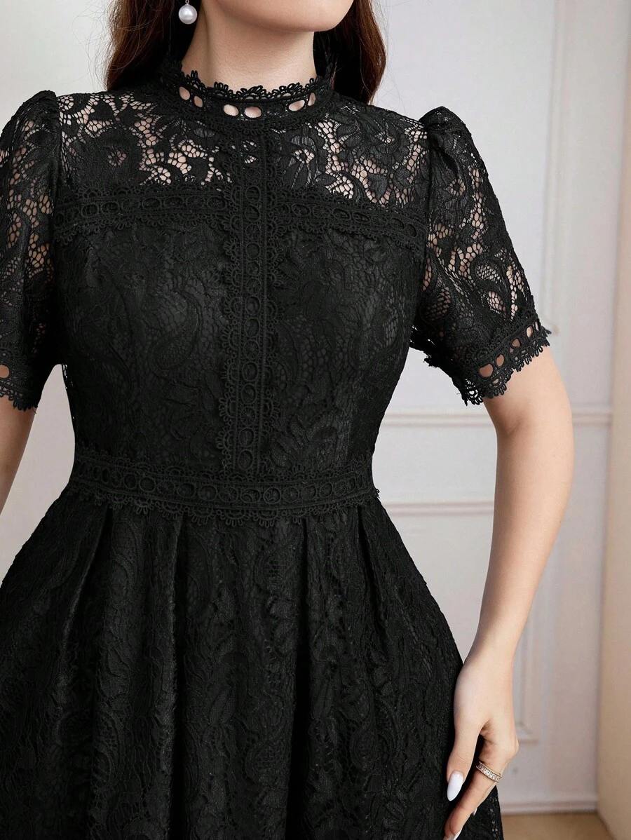 Modelyn Plus Size Women's Summer Stand Collar Lace Puff Sleeve Elegant Dress Long Evening ...