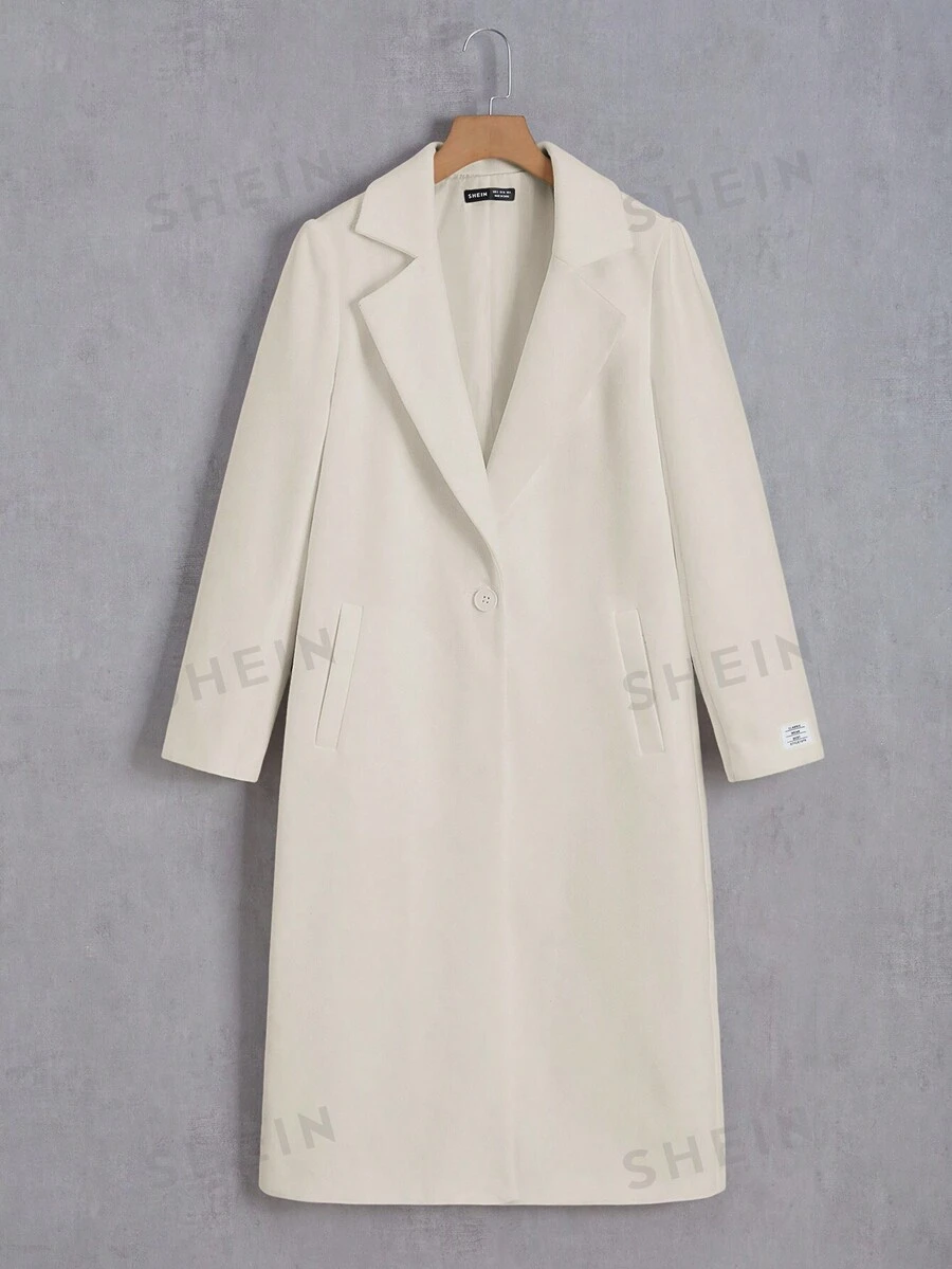 SHEIN EZwear Women's Midi Beige Wool Blend Coat | SHEIN UK