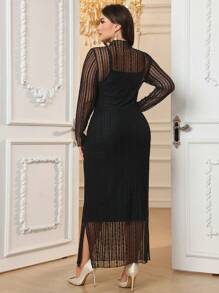 Modelyn Plus Size Elegant Solid Color Lace Long Dress, Spring/Autumn Long Evening Dresses ...
