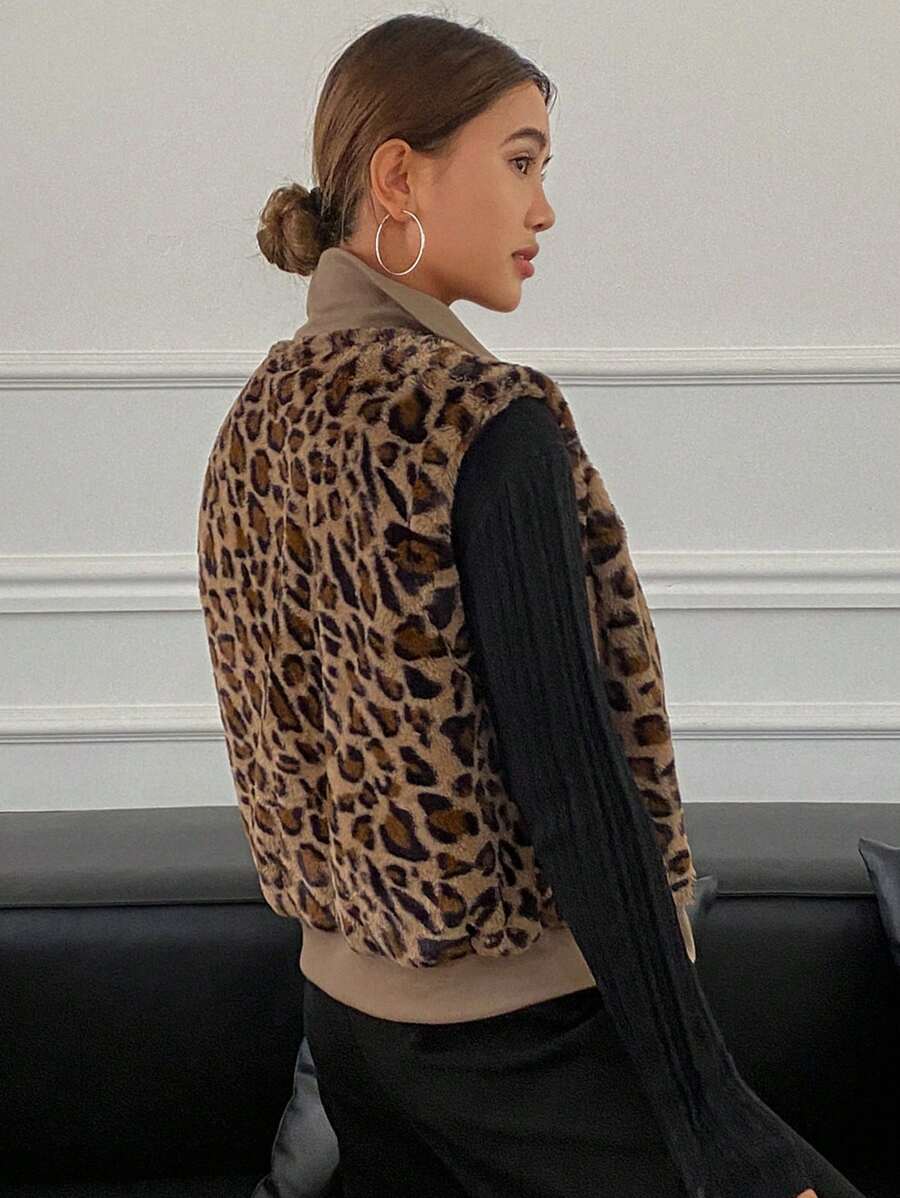 DAZY Women's Fleece Lined Leopard Print Regular Jacket | SHEIN USA