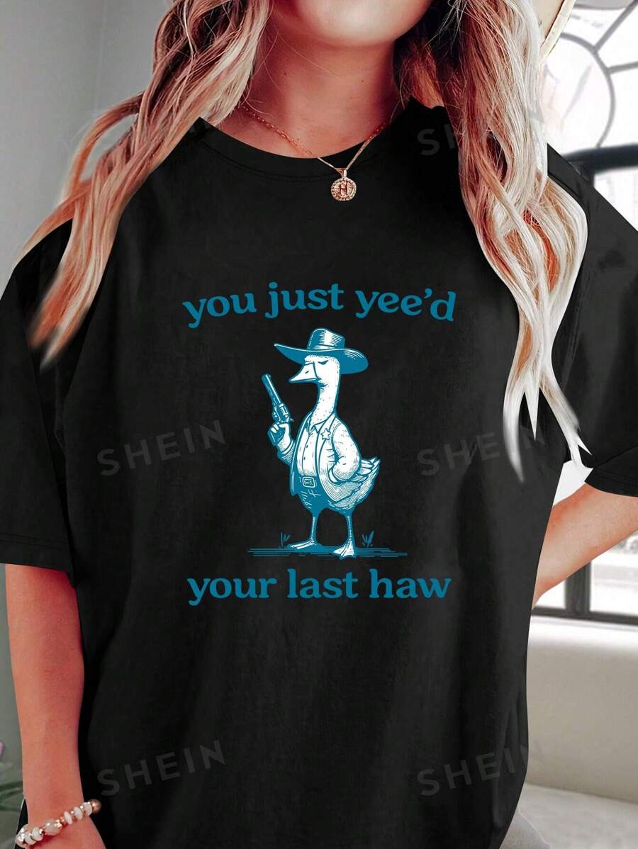 SHEIN CURVE+ Plus Size Casual Graphic Duck Print T-Shirt | SHEIN