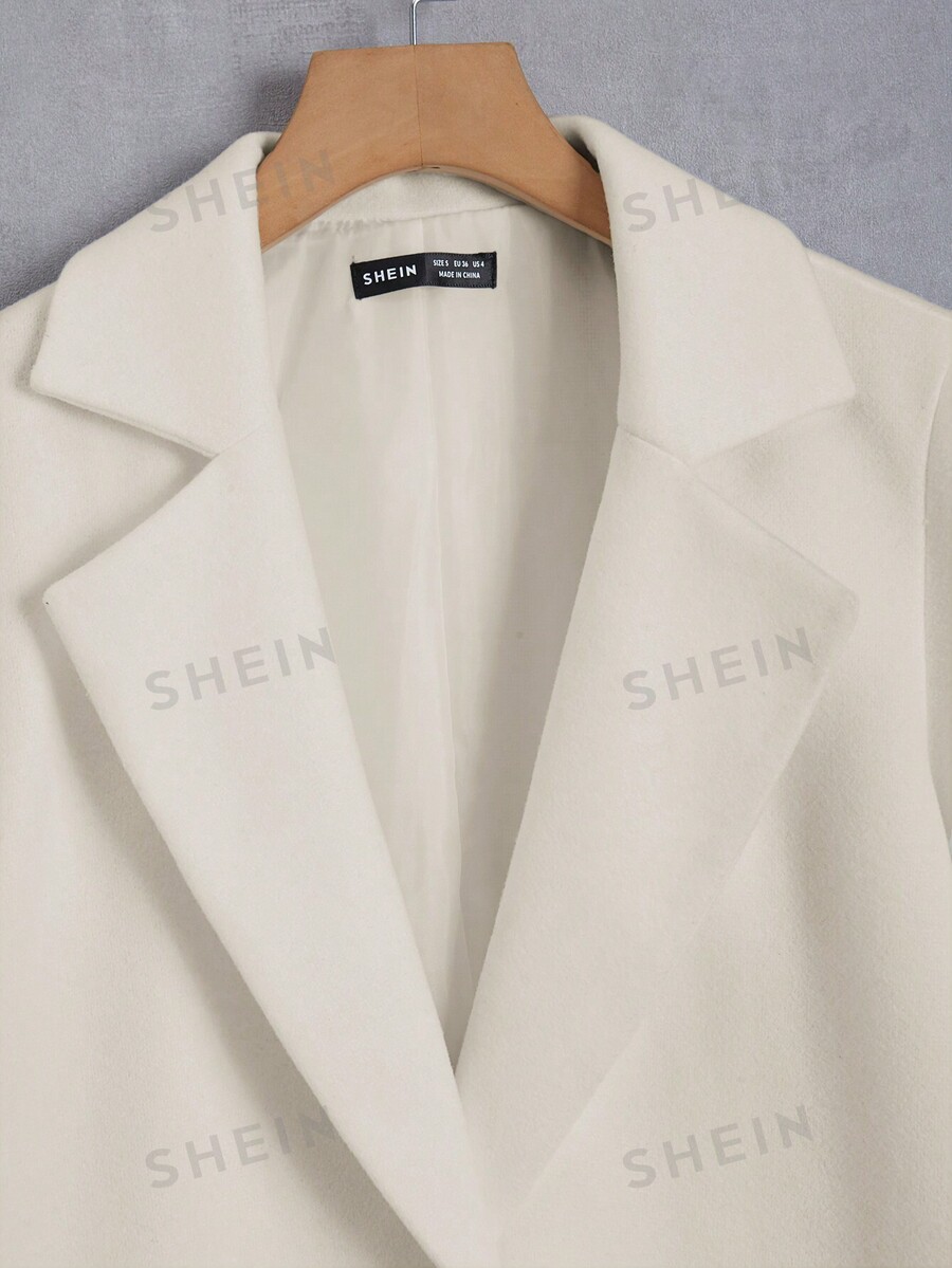 SHEIN EZwear Women's Midi Beige Wool Blend Coat | SHEIN UK