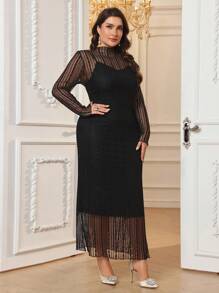 Modelyn Plus Size Elegant Solid Color Lace Long Dress, Spring/Autumn Long Evening Dresses ...