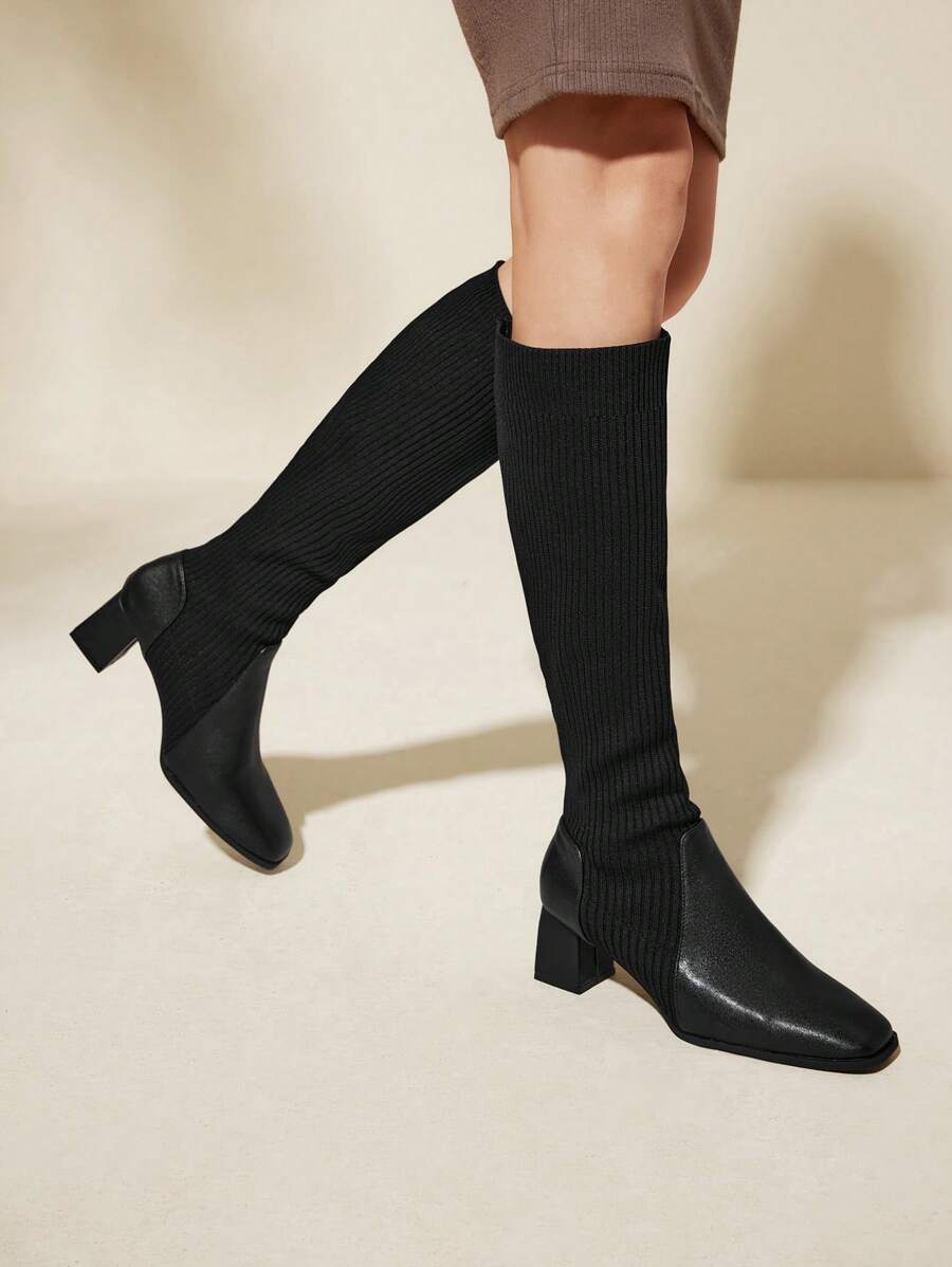 CUCCOO BASICS Women Shoes Fashion Knit Detail Keep Warm Chunky Heeled ...