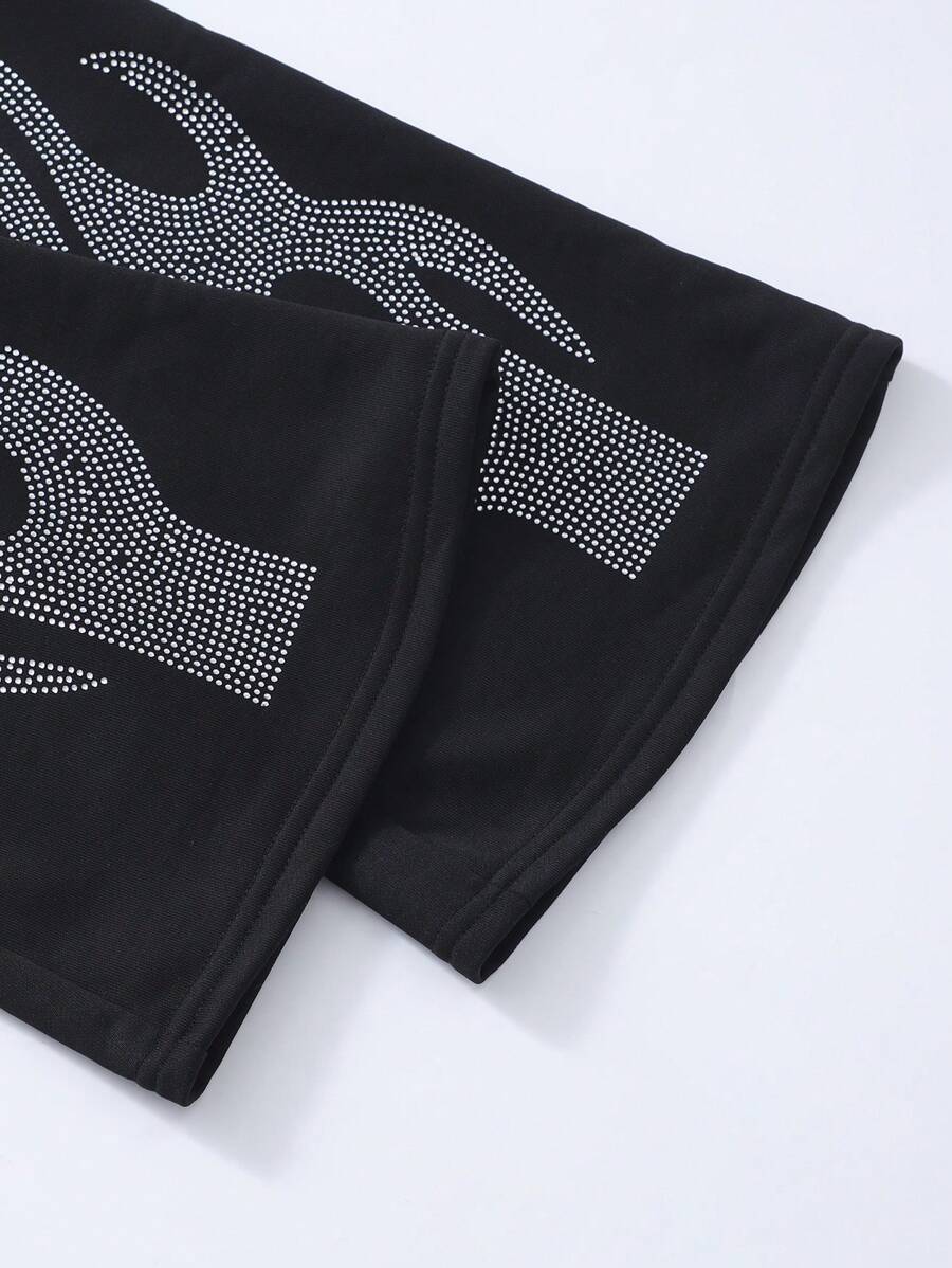 SHEIN Tween Girls Dark Gothic Rhinestone Flame Pattern Flared ...