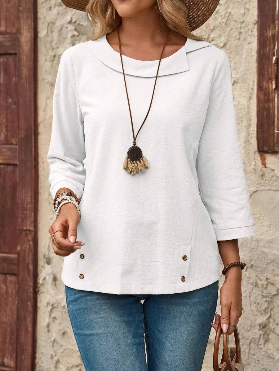 EMERY ROSE Women's Solid Color Mid-Length Sleeve Minimalist Blouse ...