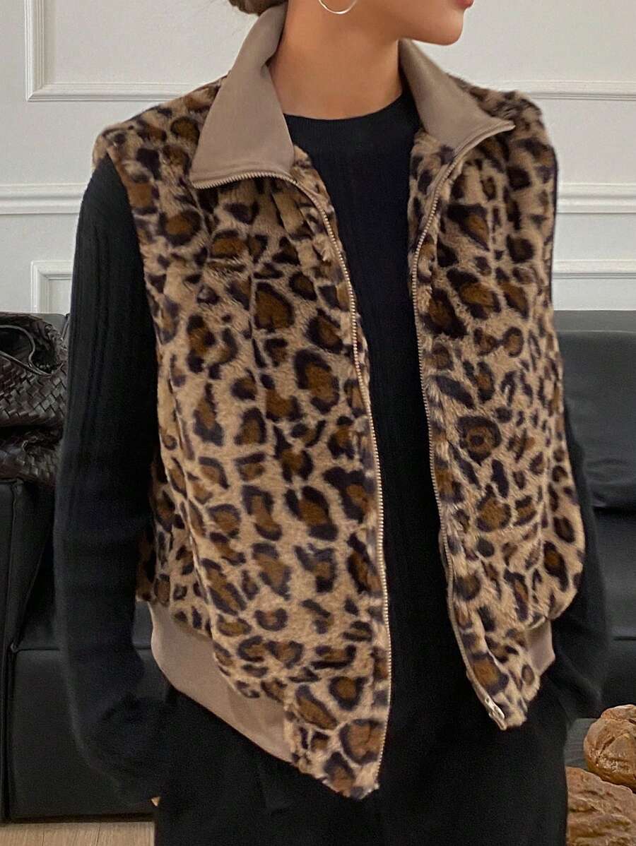 DAZY Women's Fleece Lined Leopard Print Regular Jacket | SHEIN USA