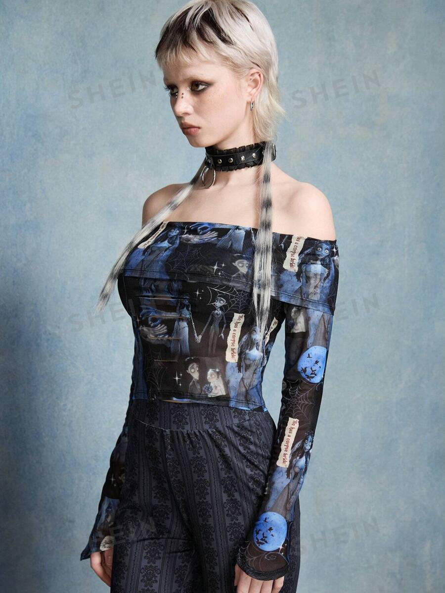 Corpse Bride X SHEIN Top ajustada de malla transparente con estilo Punk ...