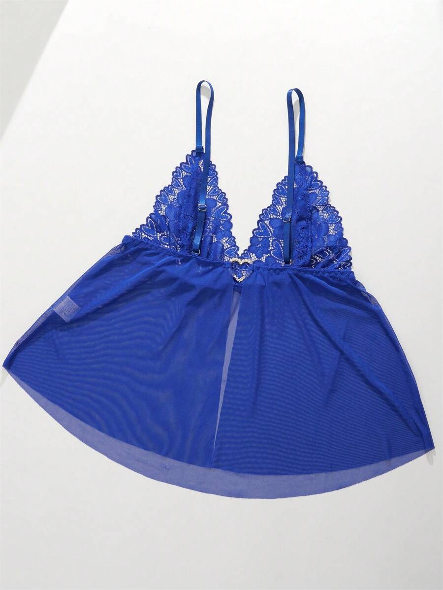 Shein Seduluxe Set De Lencería Con Encaje En Contraste De Malla Mode