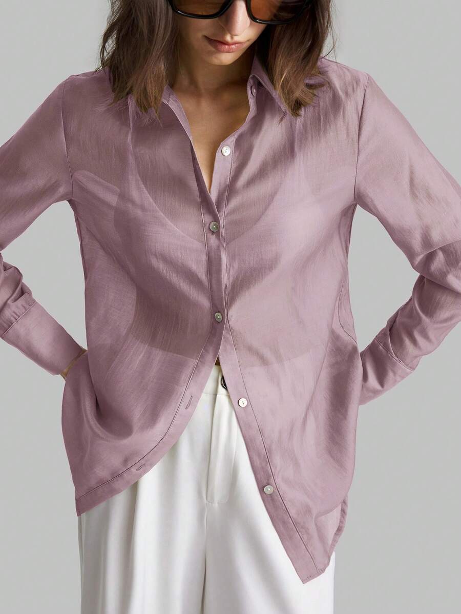 Ontre 2025 New Women Spring/Summer Solid Color Loose Casual Long Sleeve Blouse, Elegantly ...