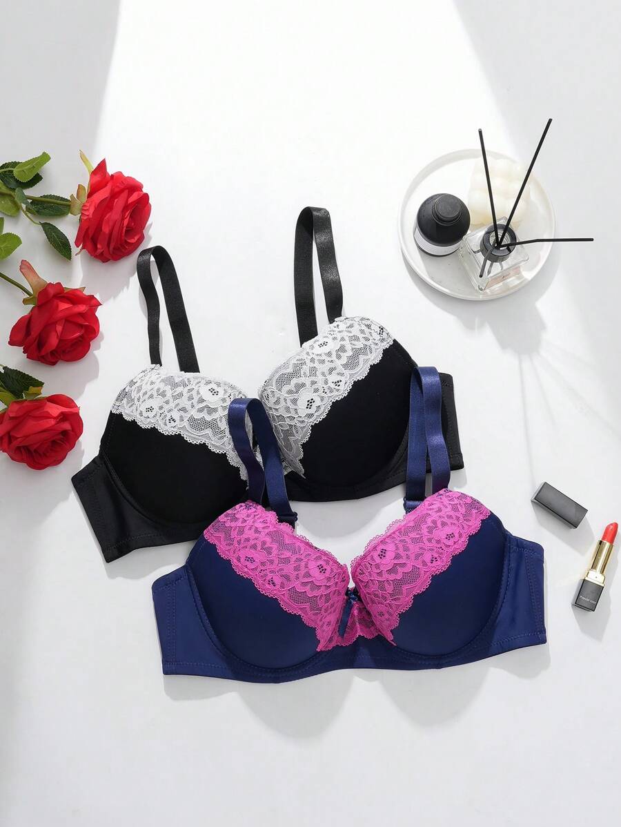 2pcs Plus Size Bra Set With Underwire | SHEIN USA