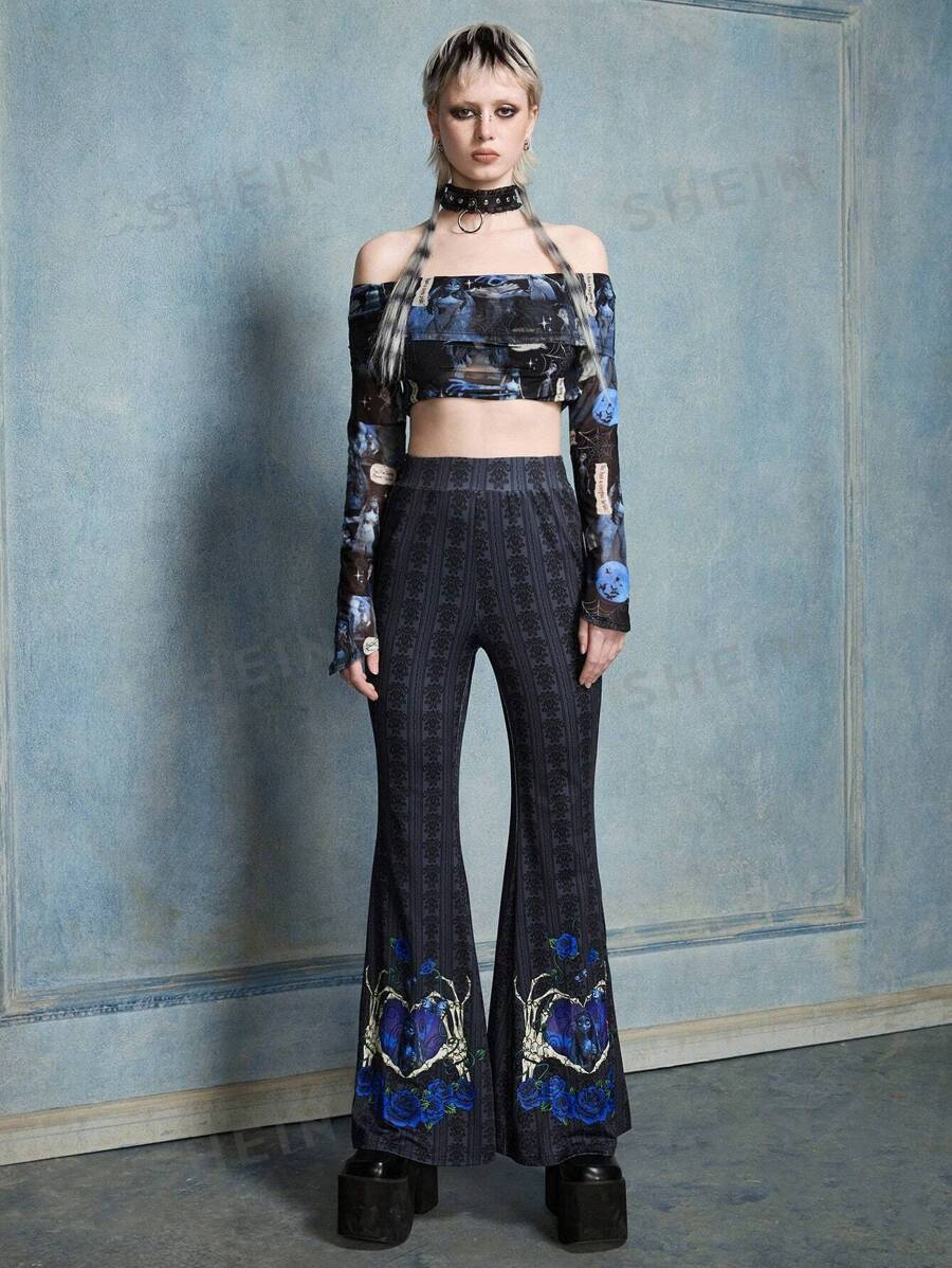 Corpse Bride X SHEIN Women Punk Rock Style Foldover Off-Shoulder Sheer ...