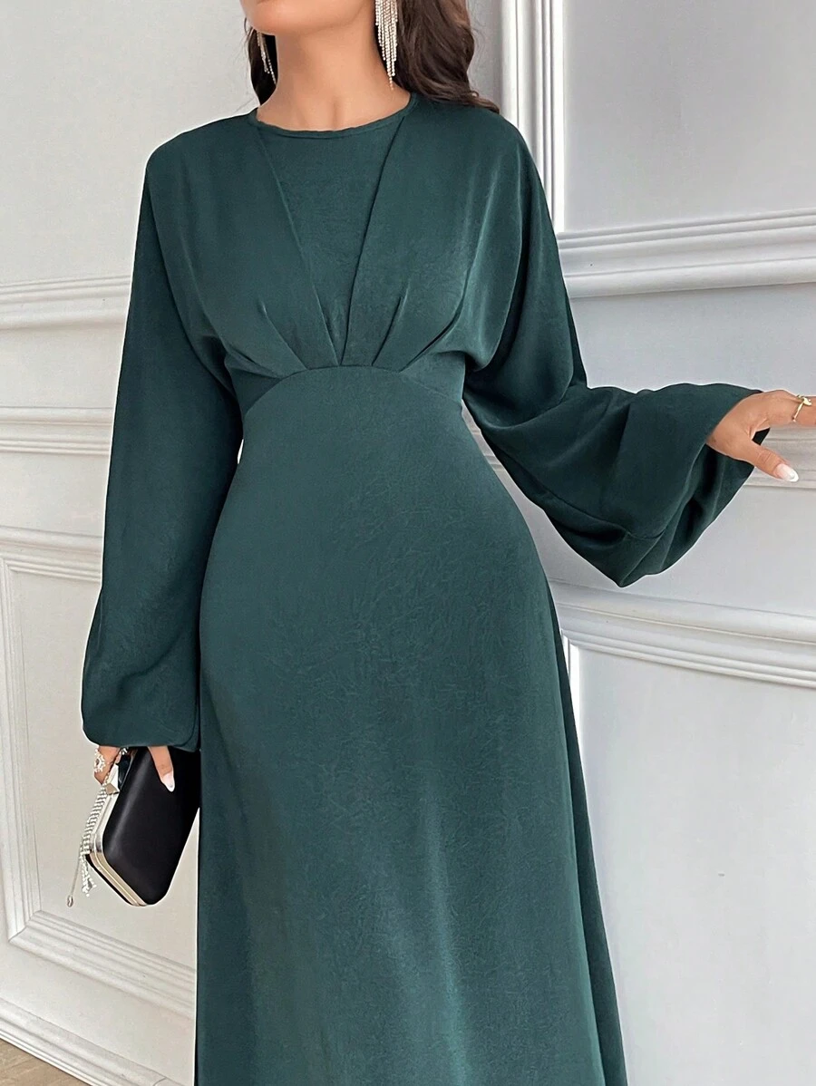 Modelyn Women Elegant Solid Color Batwing Sleeve Cinched Waist Dress, Spring/Autumn Long Evening ...
