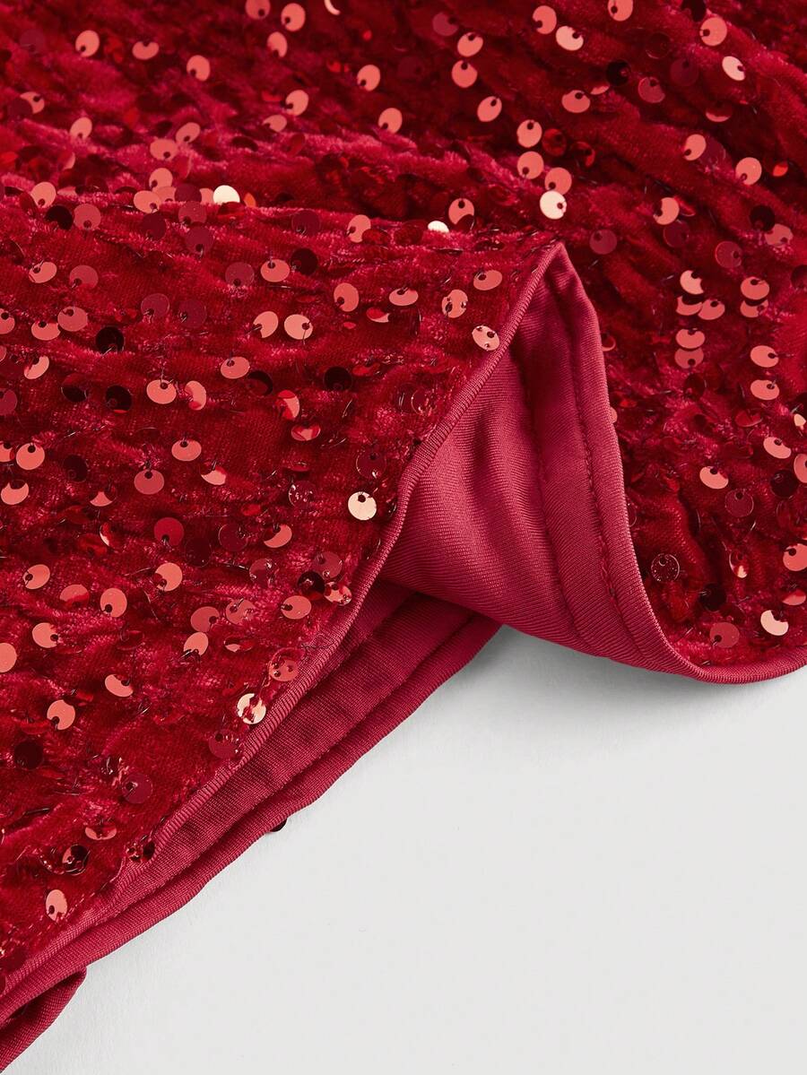 SHEIN MOD Red Vintage Royal Court Pearl Embroidered Dress With Fur ...