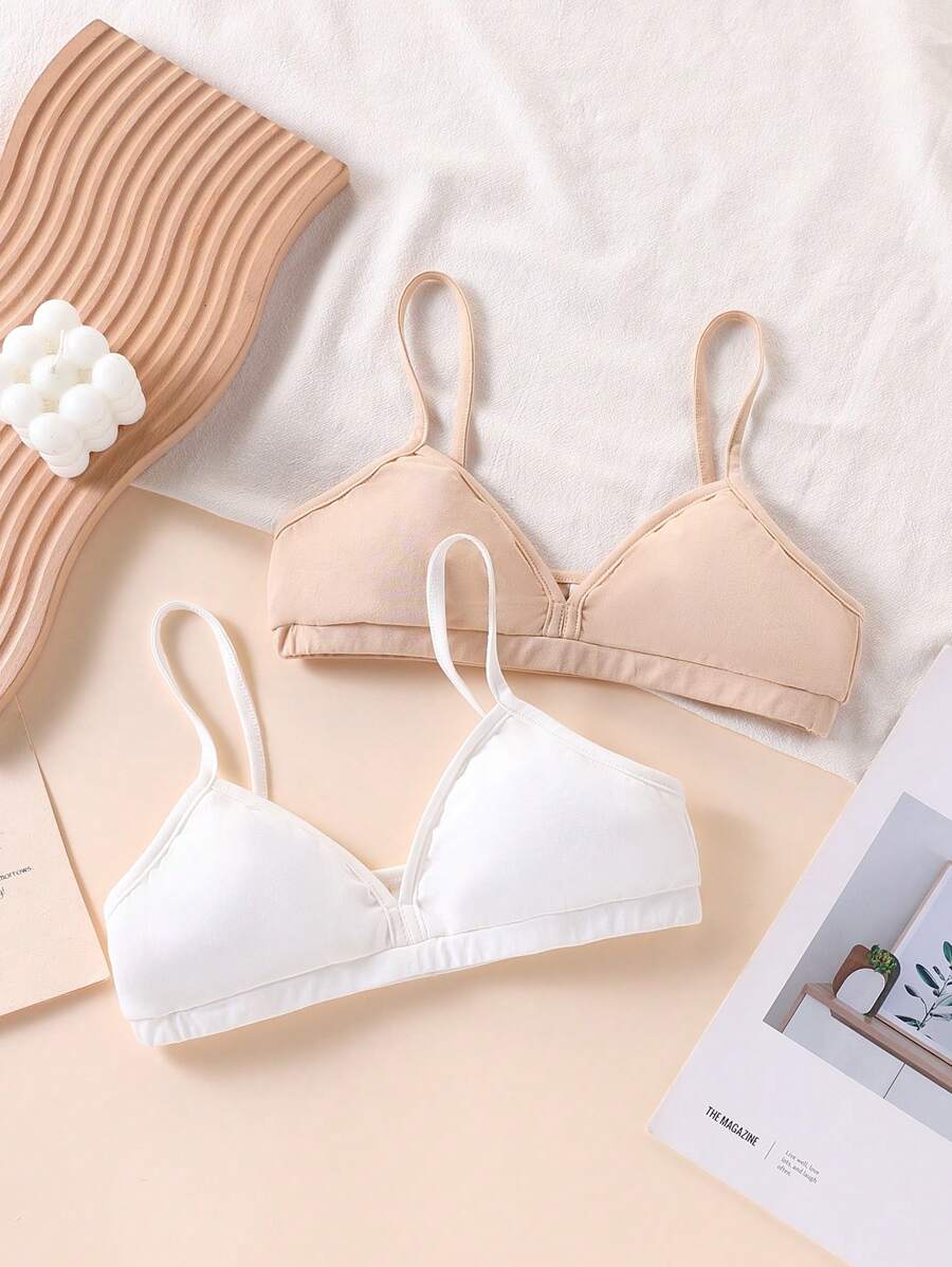 SHEIN Tween Girl Minimalist Comfortable Padded V-Neck Soft Intimates ...