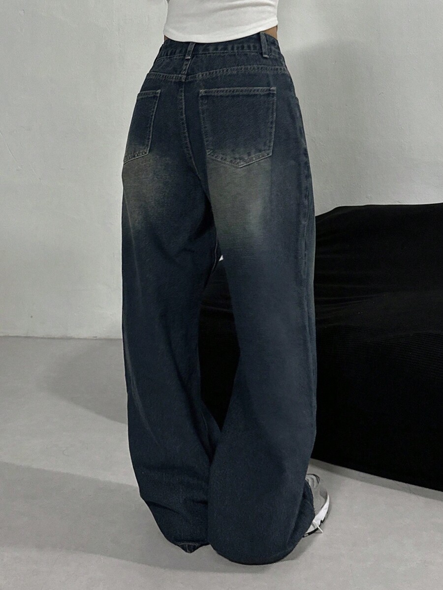 DAZY Women's Front Button Multiple Pockets Simple Baggy Jeans, Casual ...