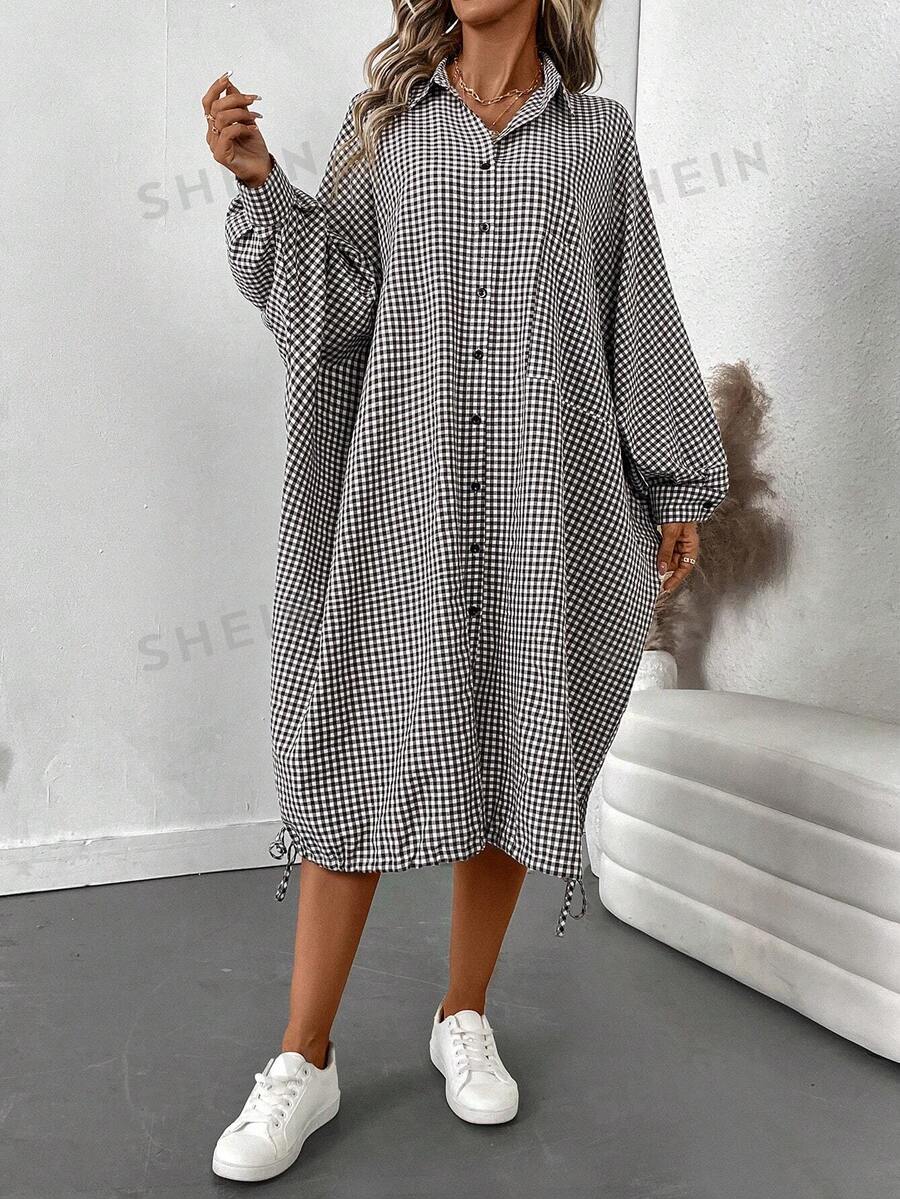 SHEIN LUNE Women Oversized Drawstring Hem Midi Dress | SHEIN EUR